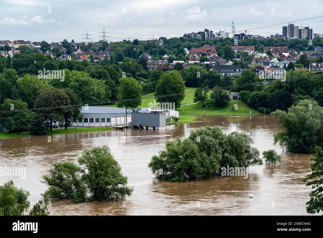 High water on the Ruhr, after long heavy rainfall the river left its ...