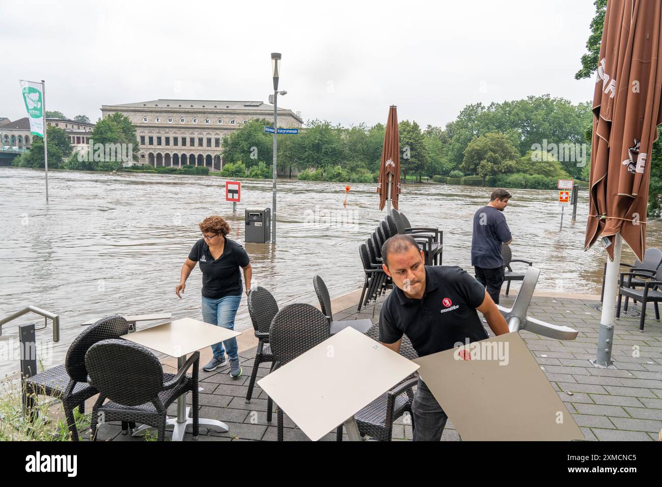High water on the Ruhr, after long heavy rainfall the river left its ...