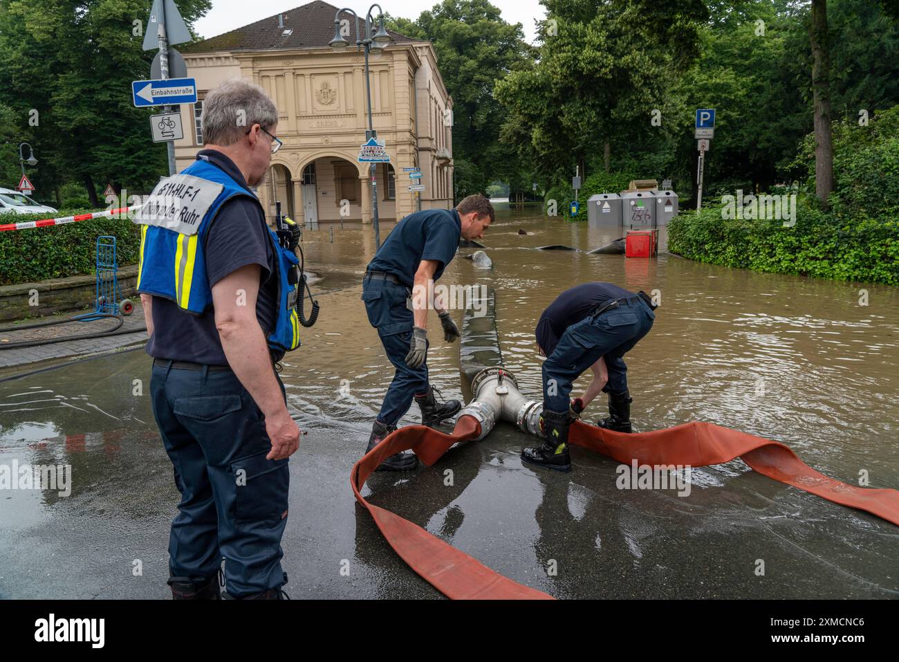 Flood on the Ruhr, after long heavy rainfall the river left its bed and ...