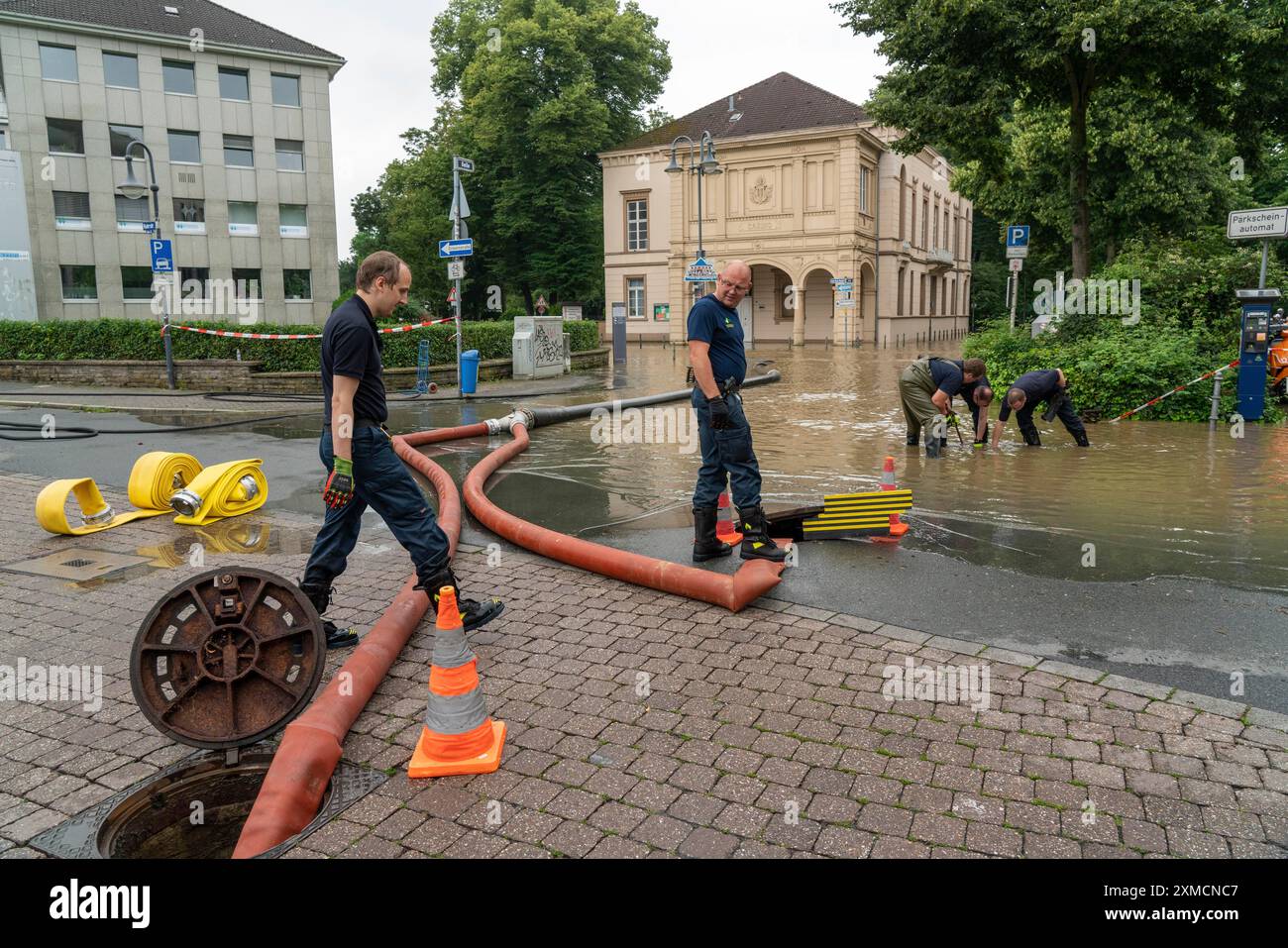 Flood on the Ruhr, after long heavy rainfall the river left its bed and ...