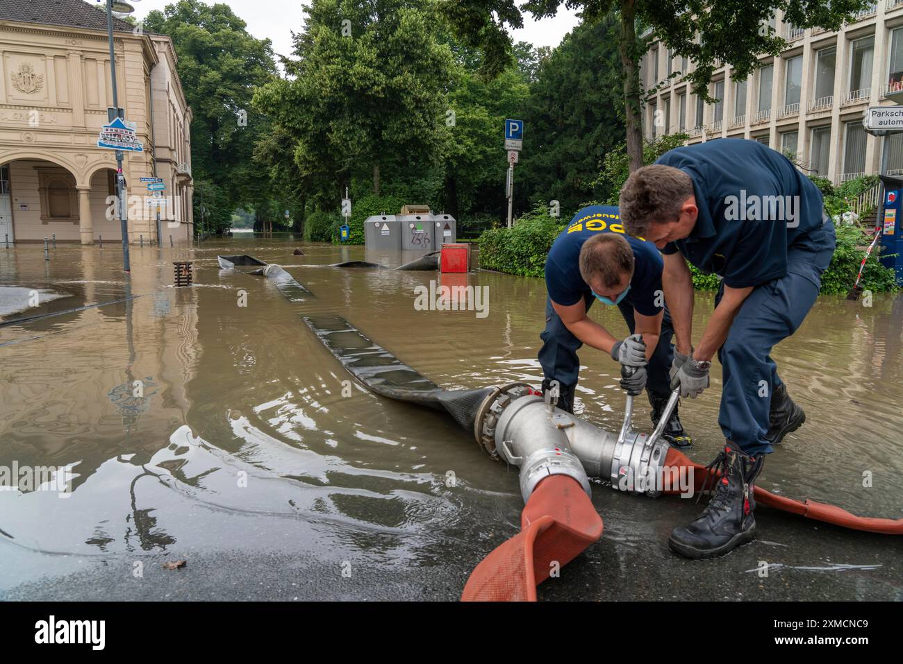 Flood on the Ruhr, after long heavy rainfall the river left its bed and ...