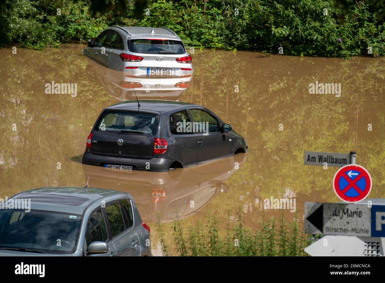 Flood on the Ruhr, after long heavy rainfall the river left its bed and ...