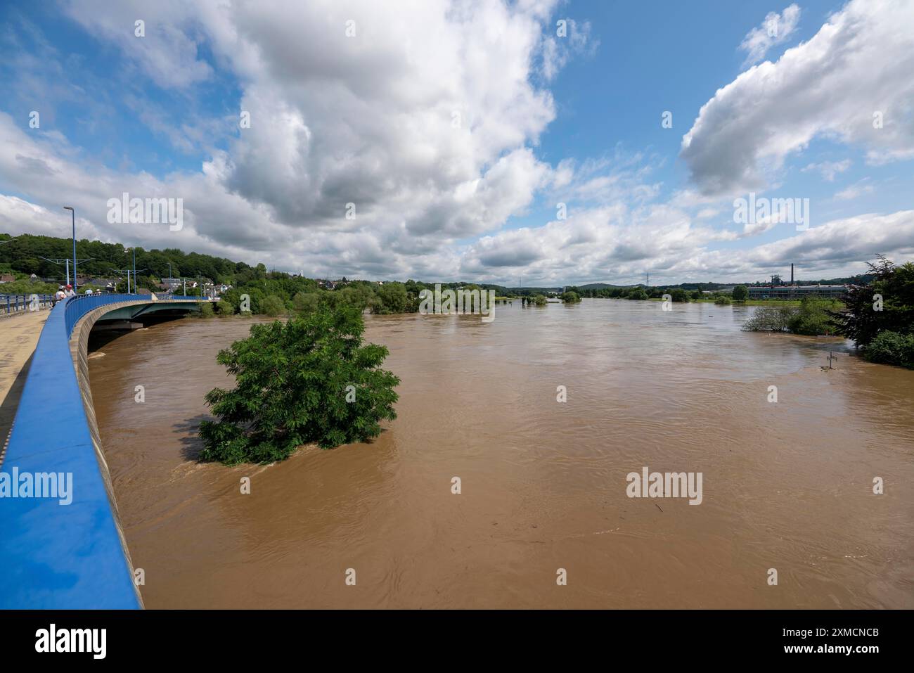 Flood on the Ruhr, after long heavy rainfall the river left its bed and ...
