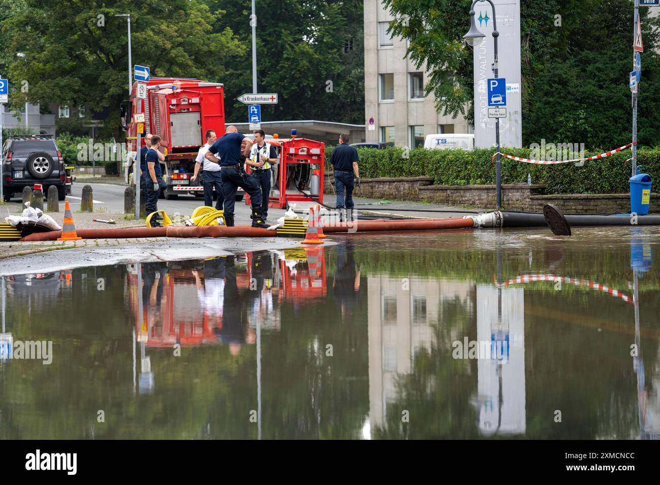 Flood on the Ruhr, after long heavy rainfall the river left its bed and ...
