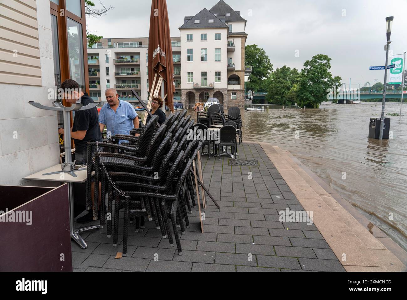 High water on the Ruhr, after long heavy rainfall the river left its ...