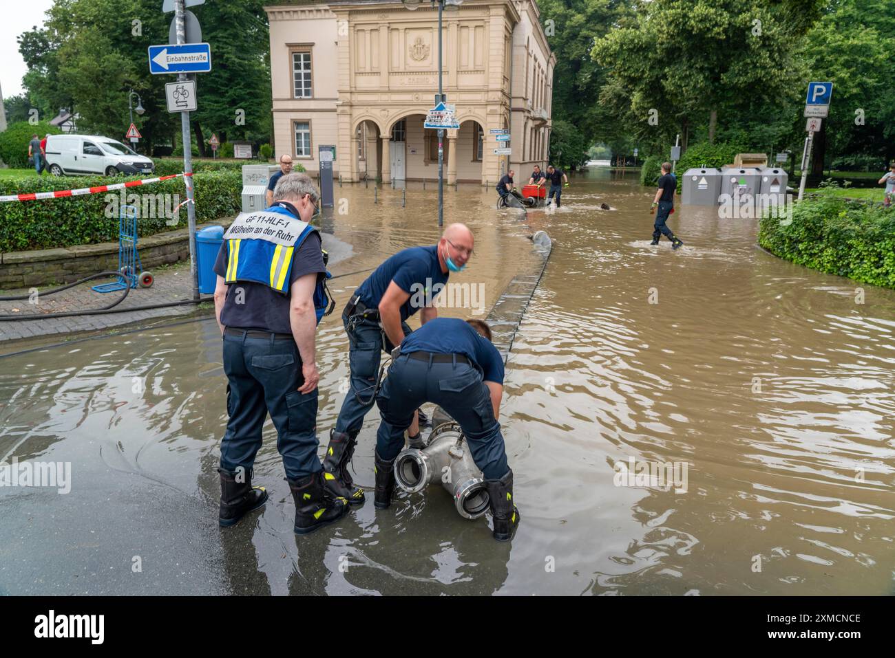 Flood on the Ruhr, after long heavy rainfall the river left its bed and ...