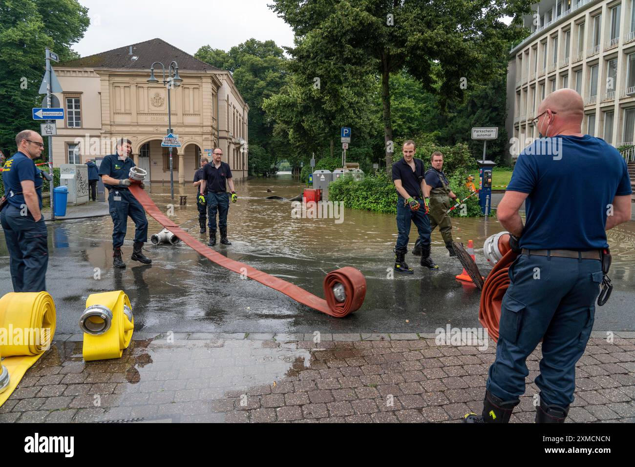 Flood on the Ruhr, after long heavy rainfall the river left its bed and ...