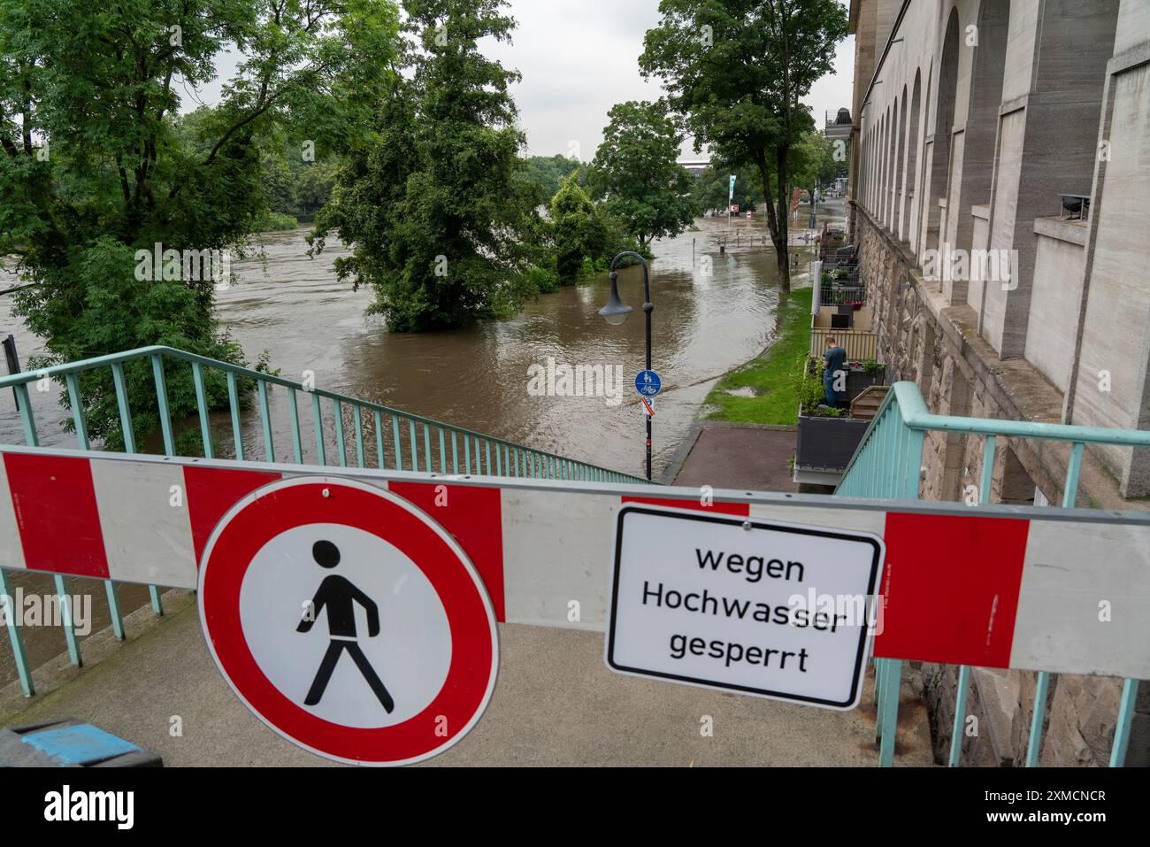 Flood on the Ruhr, after long heavy rainfall the river left its bed and ...
