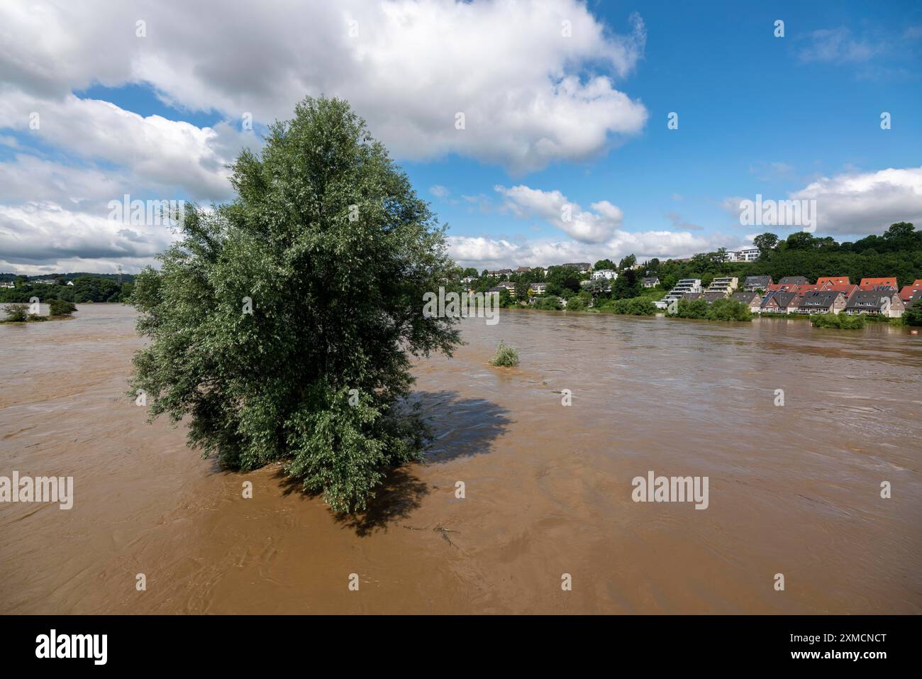 Flood on the Ruhr, after long heavy rainfall the river left its bed and ...