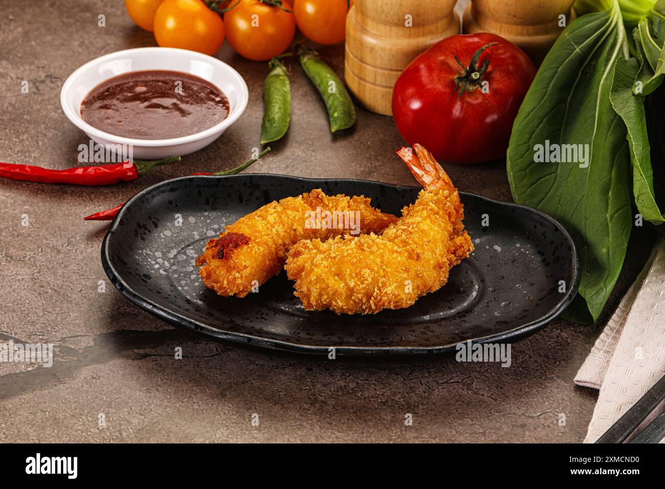 Crispy breaded golden fried prawns with sauce Stock Photo - Alamy