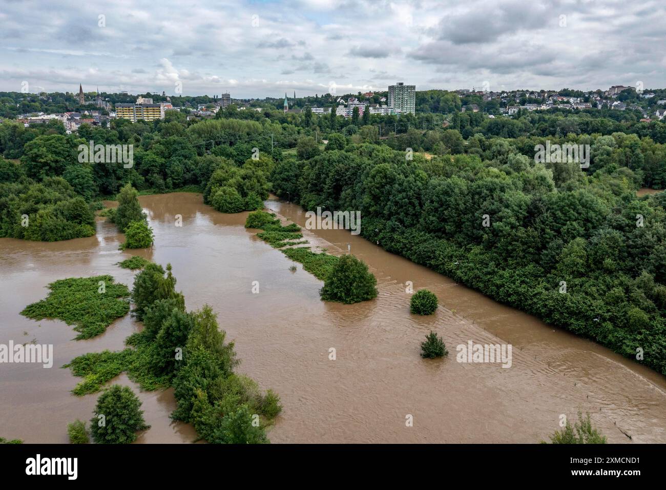 Flood on the Ruhr, after long heavy rainfall the river left its bed and ...