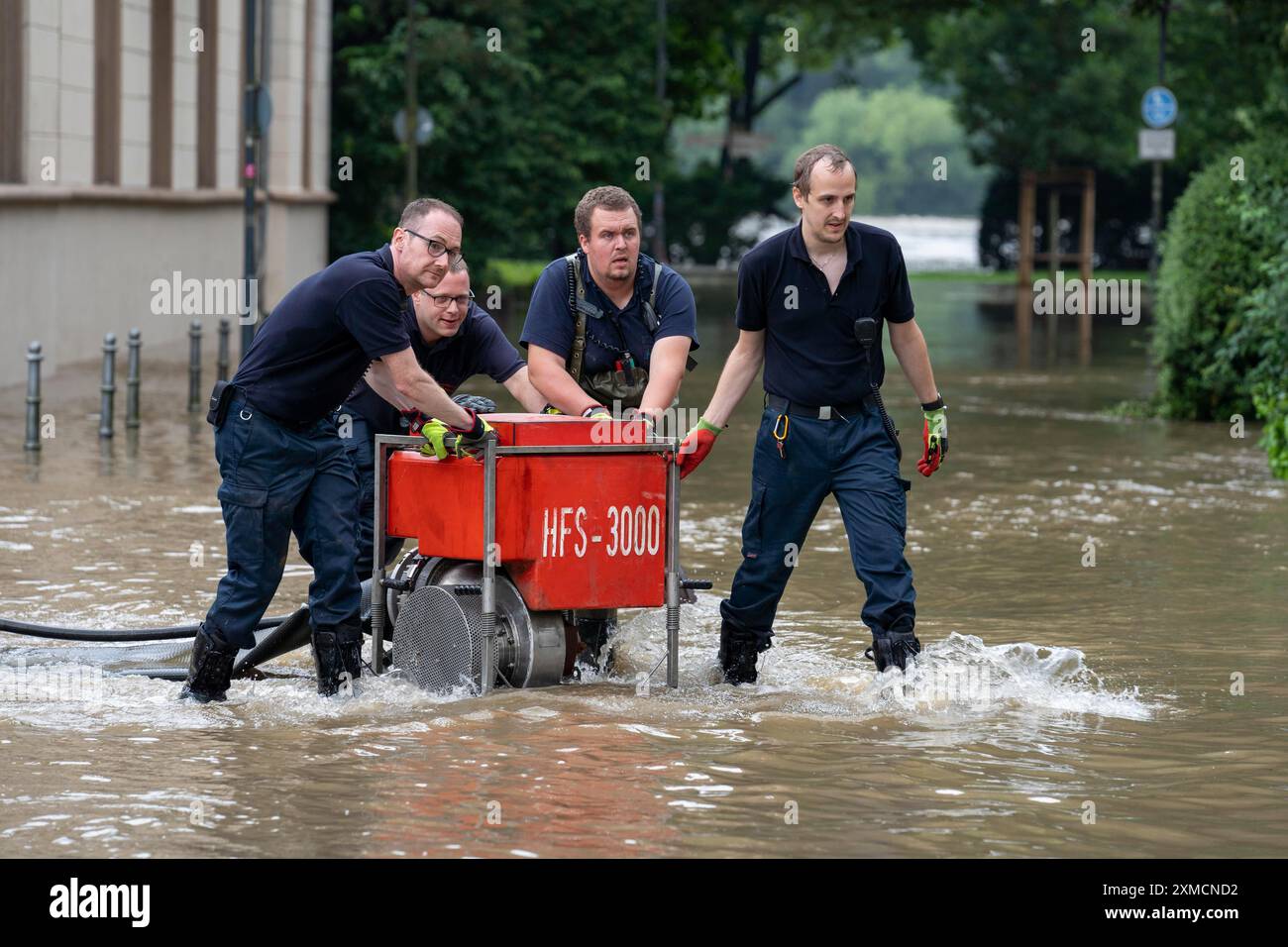 Flood on the Ruhr, after long heavy rainfall the river left its bed and ...