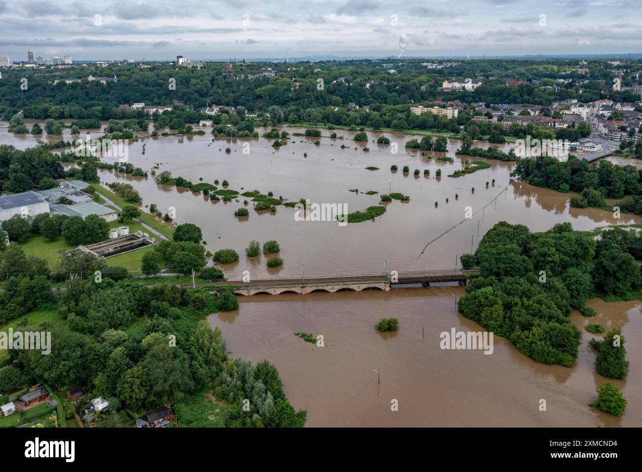 Flood on the Ruhr, after long heavy rainfall the river left its bed and ...