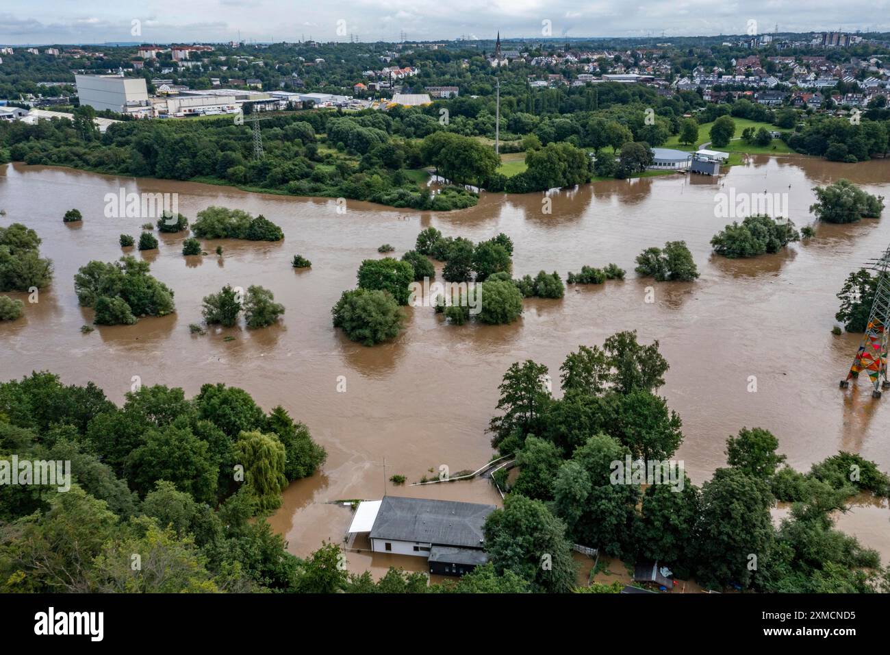 Flood on the Ruhr, after long heavy rainfall the river left its bed and ...