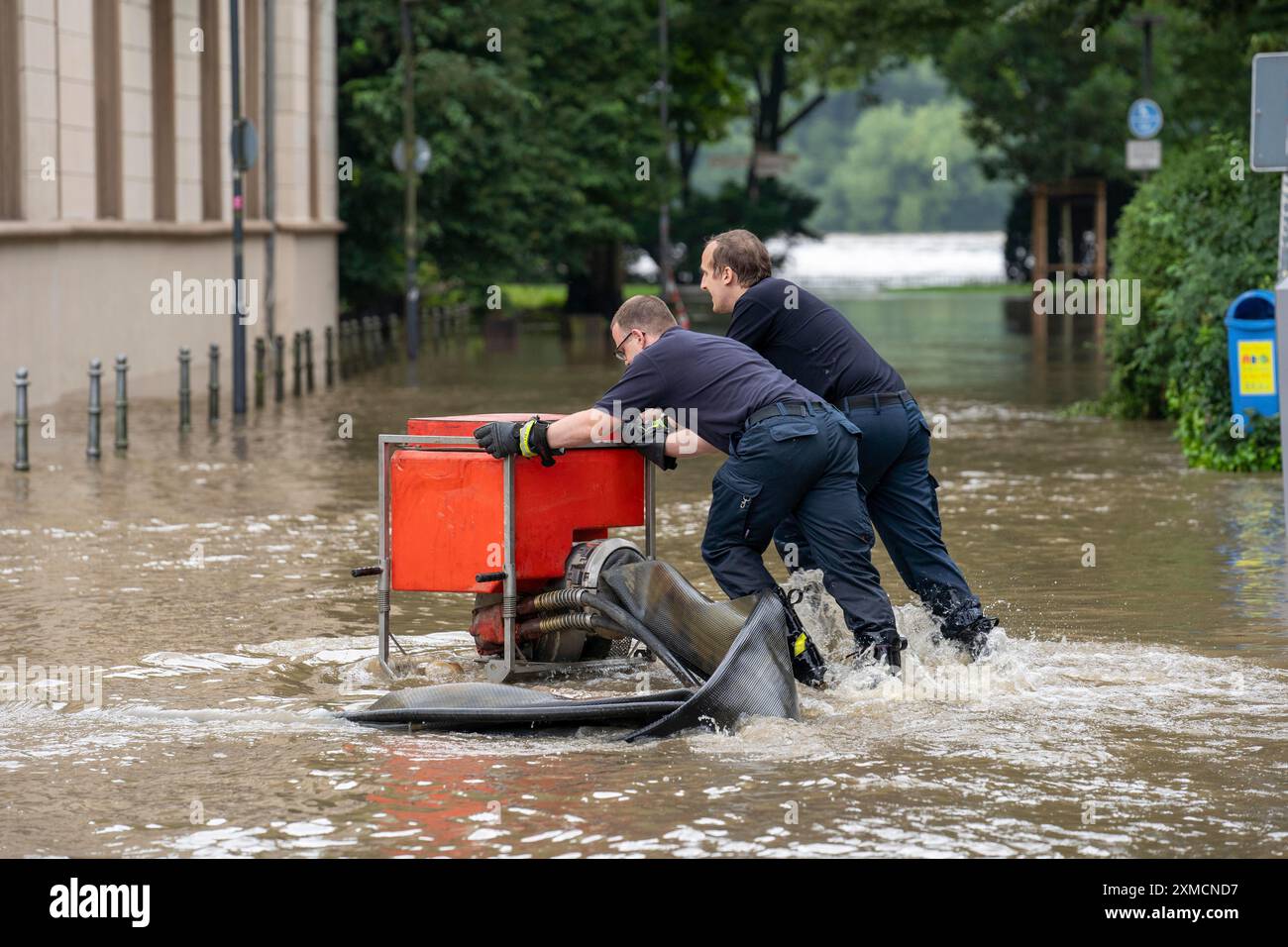 Flood on the Ruhr, after long heavy rainfall the river left its bed and ...
