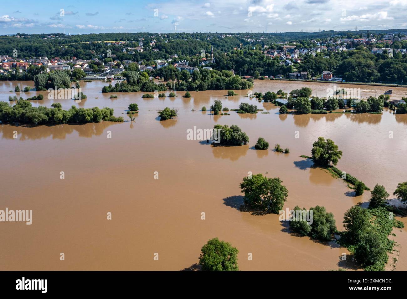 Flood on the Ruhr, after long periods of heavy rainfall the river left ...