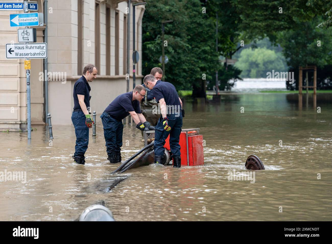 Flood on the Ruhr, after long heavy rainfall the river left its bed and ...