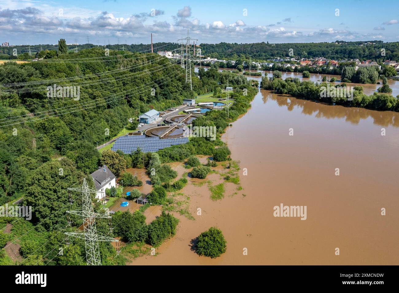 Flood on the Ruhr, after long periods of heavy rainfall, the river left ...