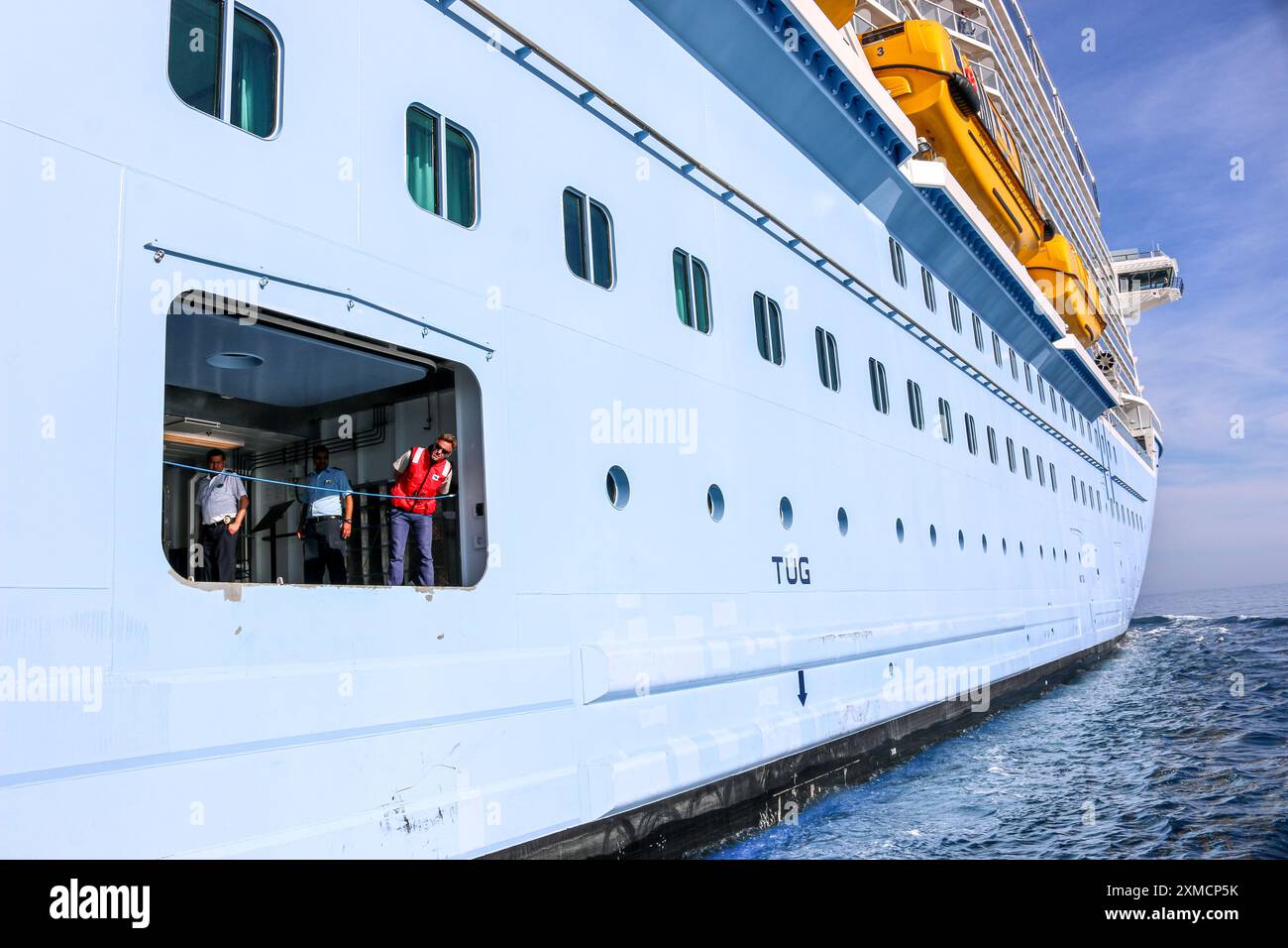 Nice, France : Harbor pilot boat approaching the giant Royal Caribbean ...