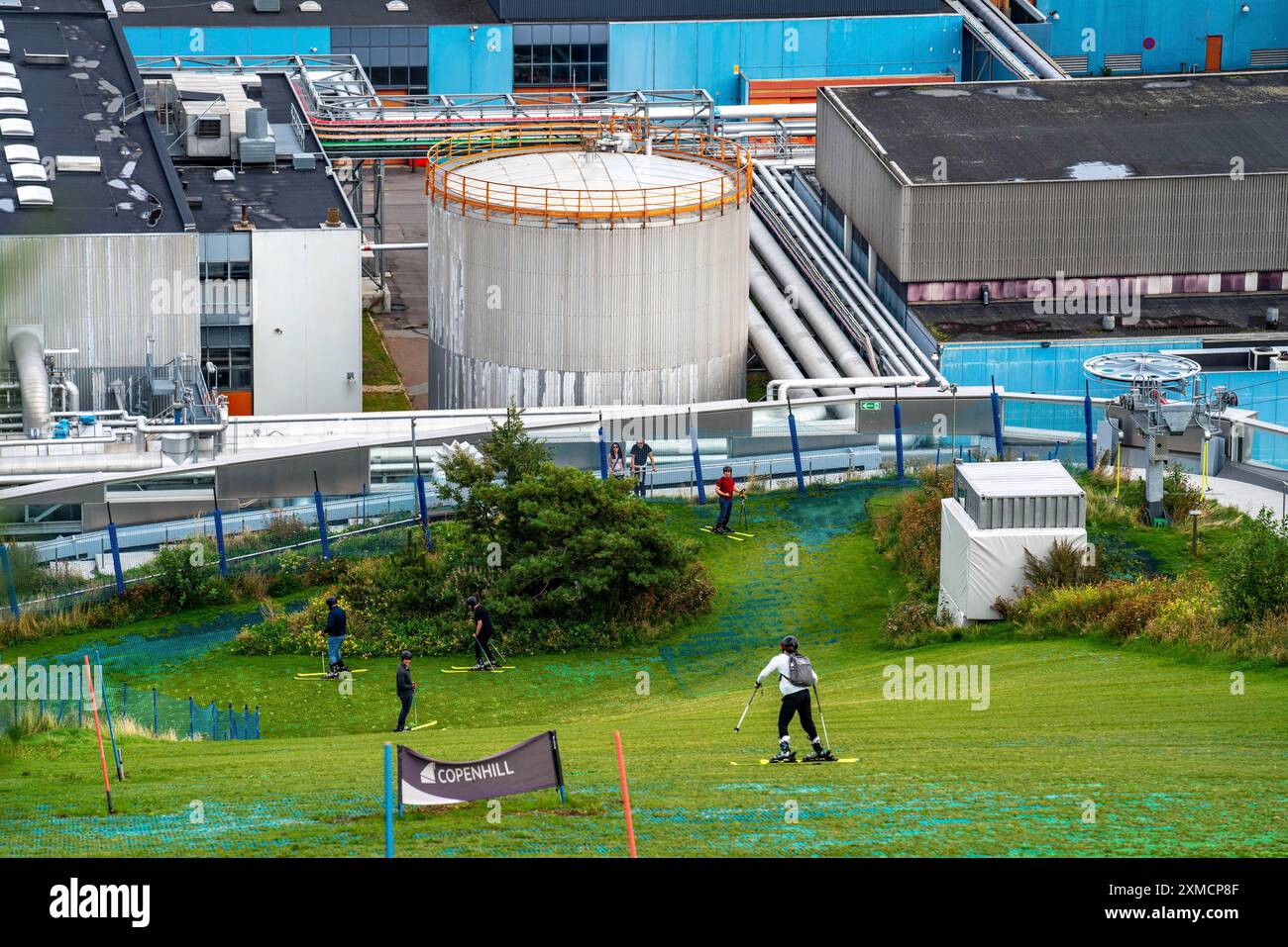 CopenHill, waste incineration plant and artificial ski slope, skiing with a view of the Oresund ...
