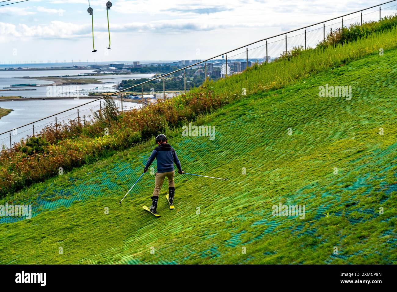 CopenHill, waste incineration plant and artificial ski slope, skiing with a view of the Oresund ...