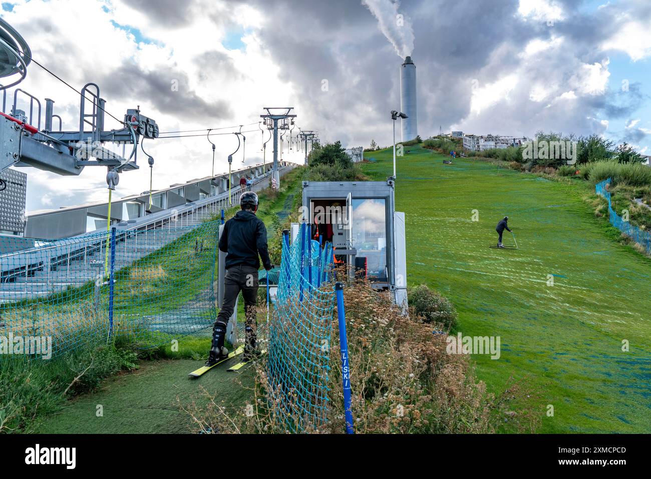CopenHill, waste incineration plant and artificial ski slope, skiing with a view of the Oresund ...