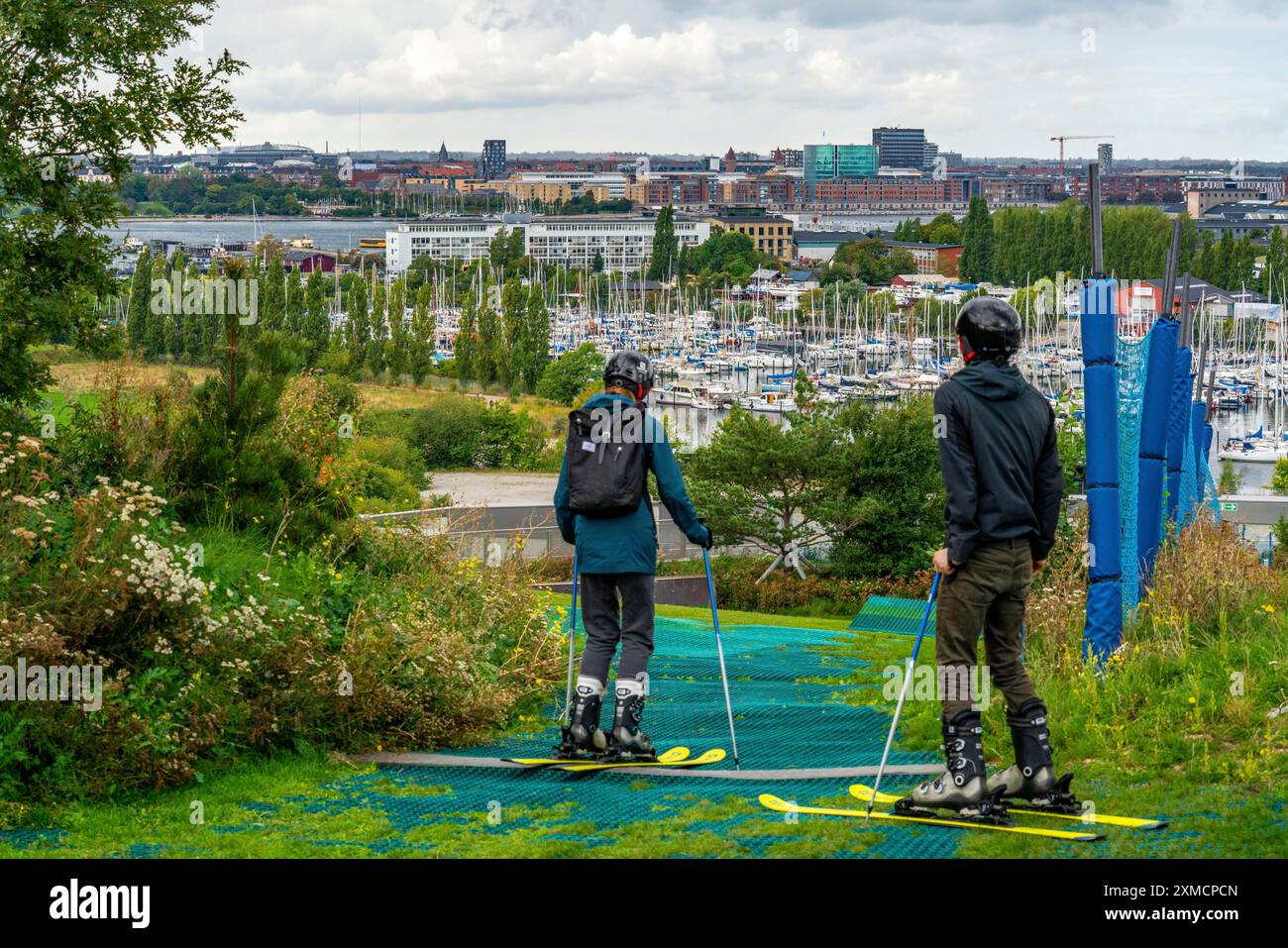 CopenHill, waste incineration plant and artificial ski slope, skiing with a view of ...