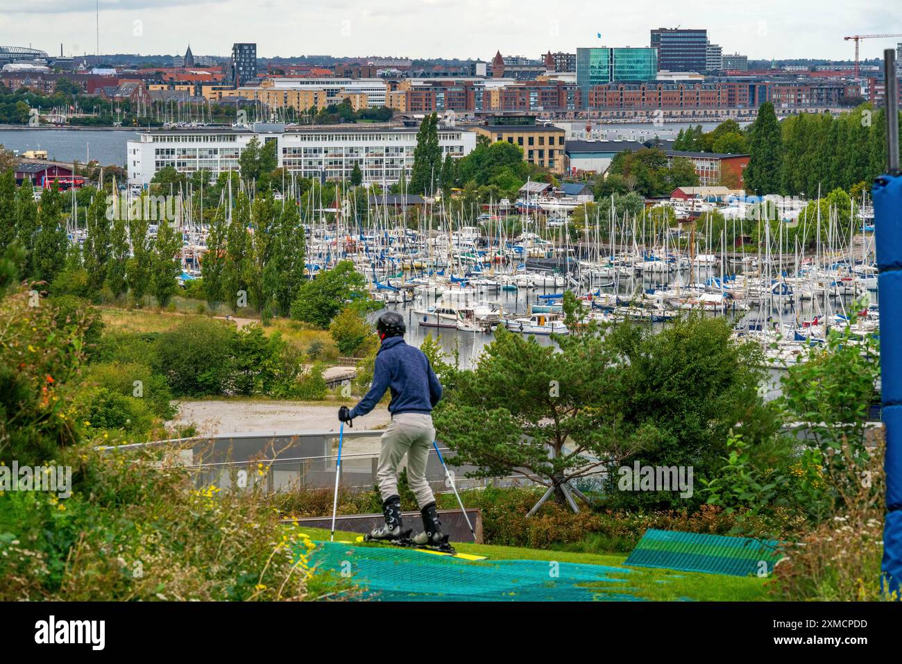 CopenHill, waste incineration plant and artificial ski slope, skiing with a view of ...