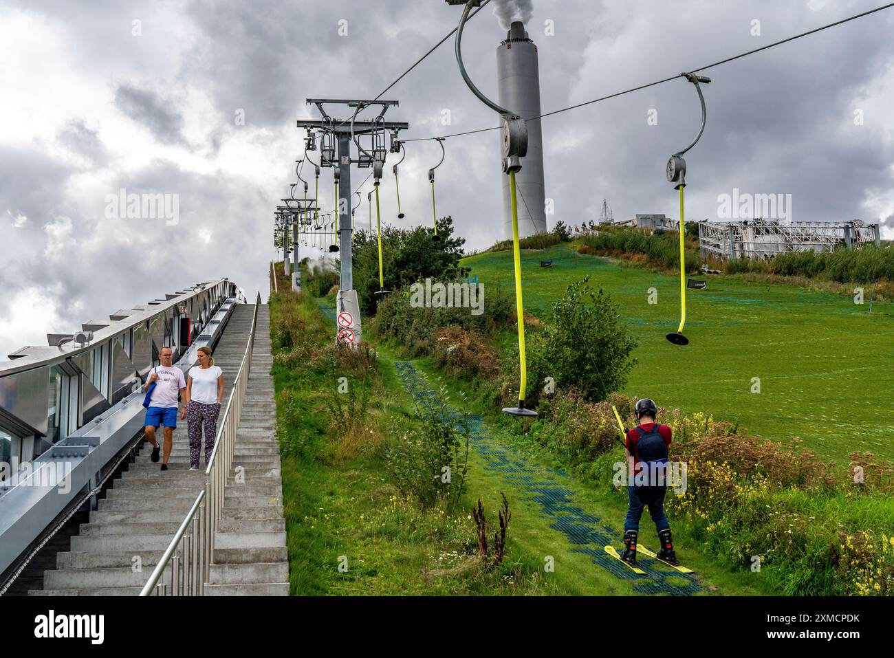 CopenHill, waste incineration plant and artificial ski slope, skiing with a view of the Oresund ...