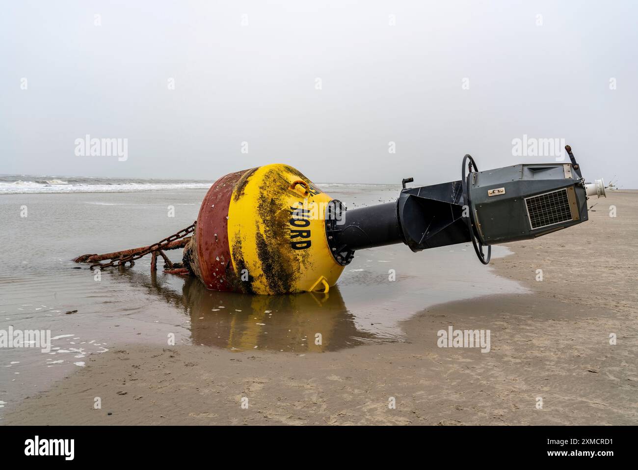 Washed up buoy, sea mark, detached in a storm, originally off the ...