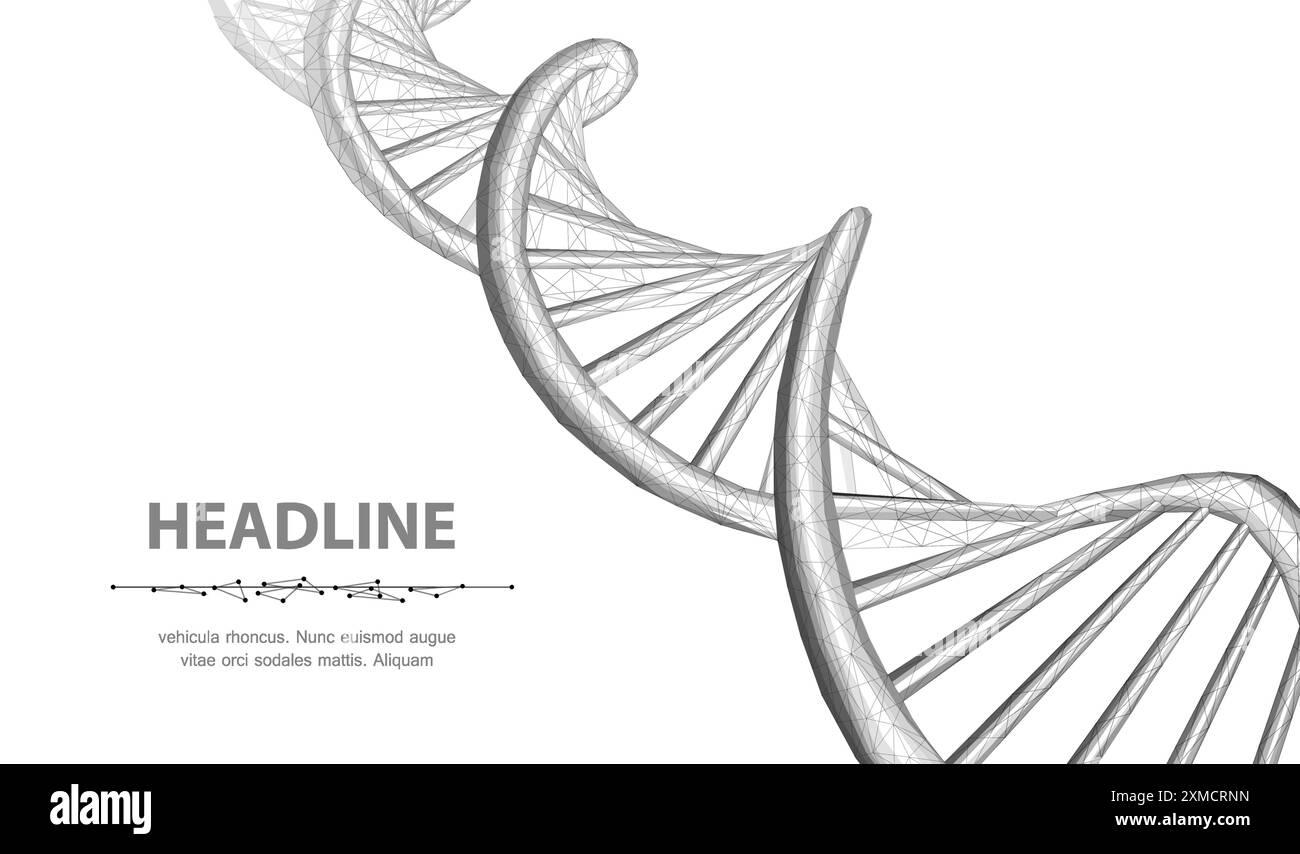 DNA. Abstract 3d polygonal wireframe dna molecule helix spiral on white ...