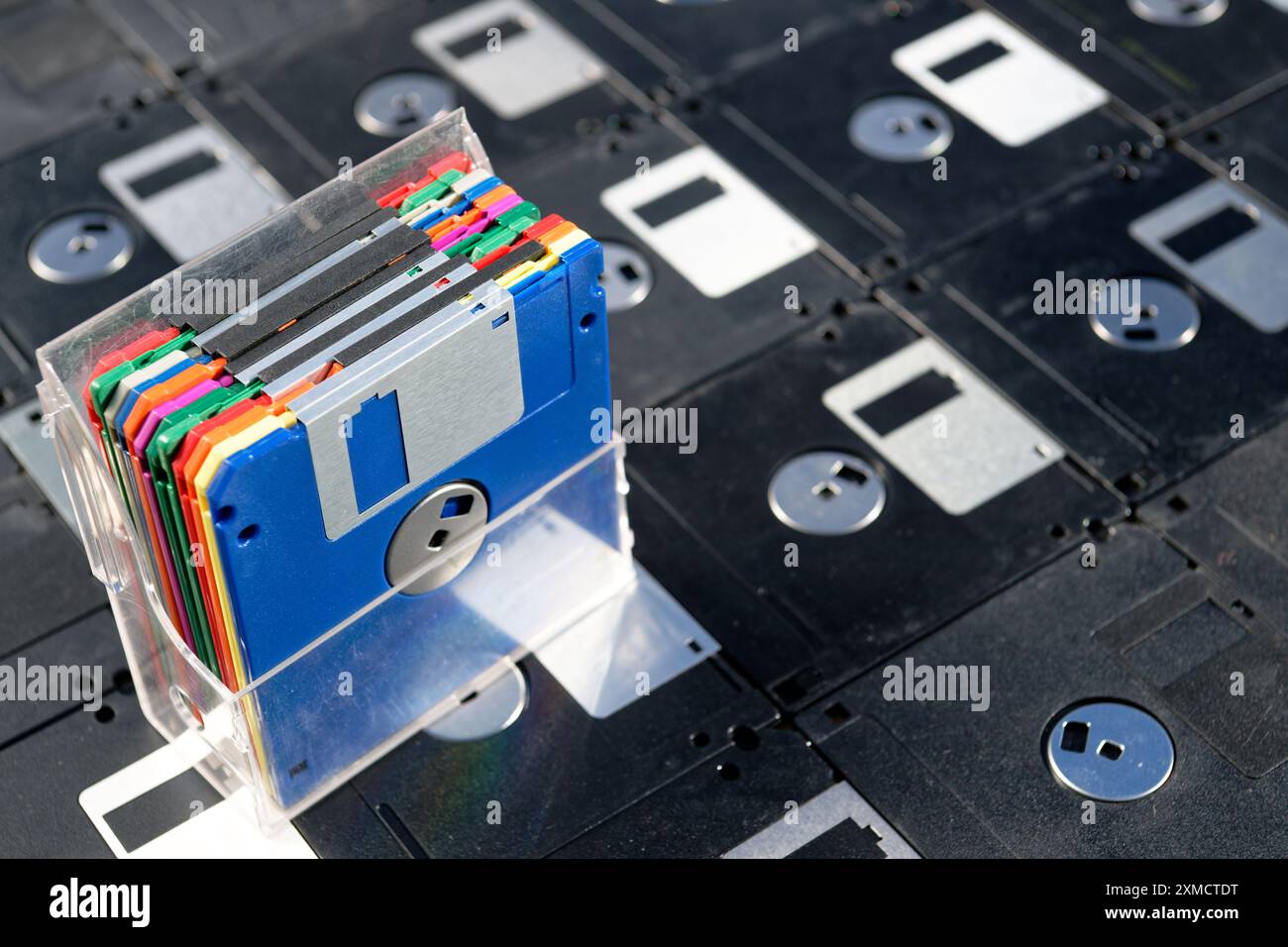 Vintage colored floppy disks. Old technologies. Selective focus Stock ...