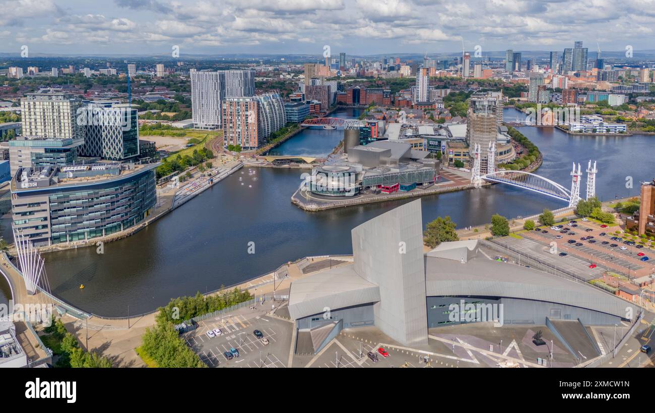 Salford Quays, Manchester waterfront, with the Imperial War Museum, BBC ...