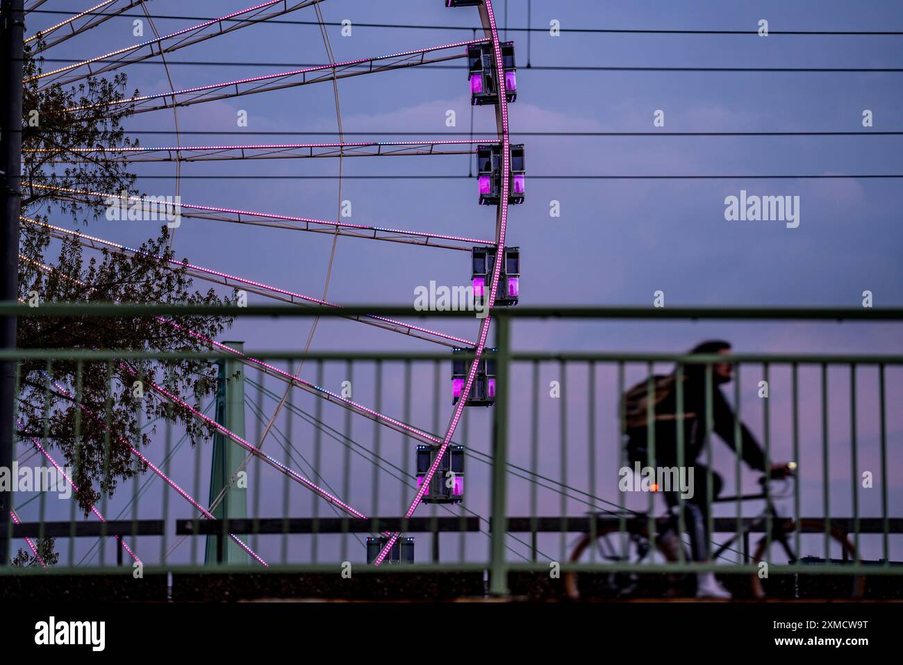 Deutzer Bruecke in Cologne, Ferris wheel at the funfair on the Deutzer ...