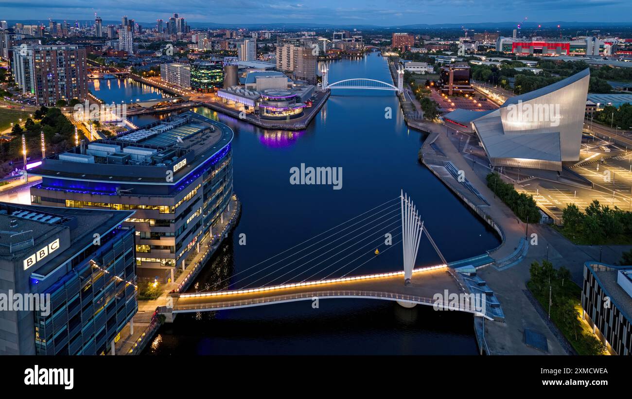 Manchester, England Ariel view of Salford Quays, waterfront, Imperial ...