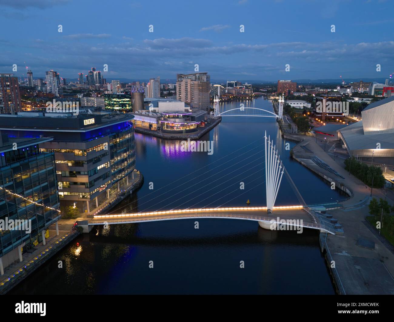 Manchester, England Ariel view of Salford Quays, waterfront, Imperial ...