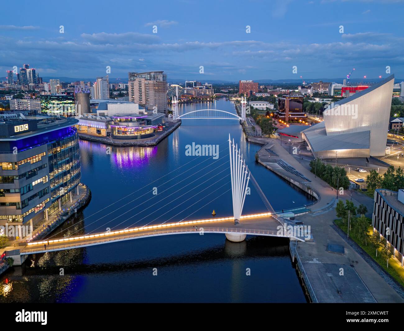 Manchester, England Ariel view of Salford Quays, waterfront, Imperial ...