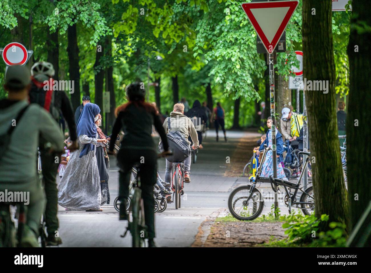 One of 4 road crossings of the Promenade cycle path, a tree-lined, car ...