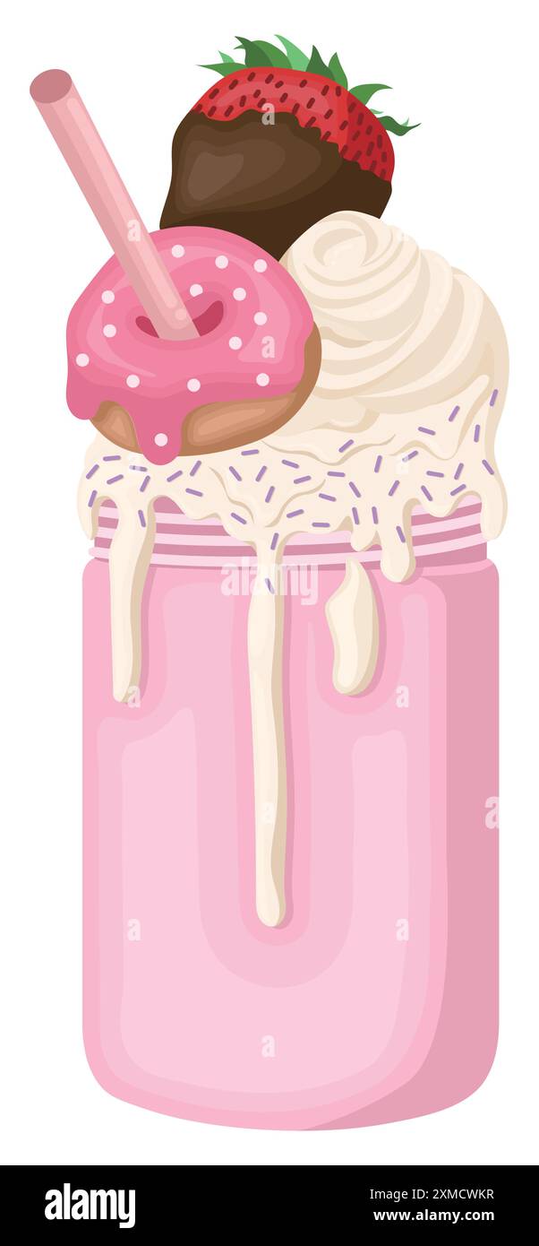 Monster Shake topped with cream, whipped cream, mini donuts with pink ...