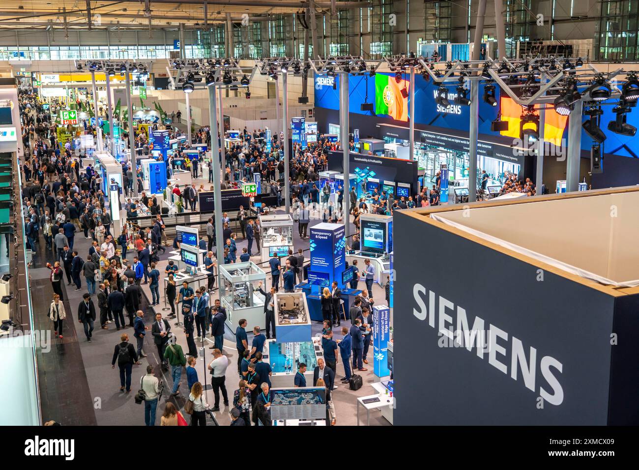First day at Hannover Messe 2022, industrial trade fair, after a 2-year corona break, Siemens ...
