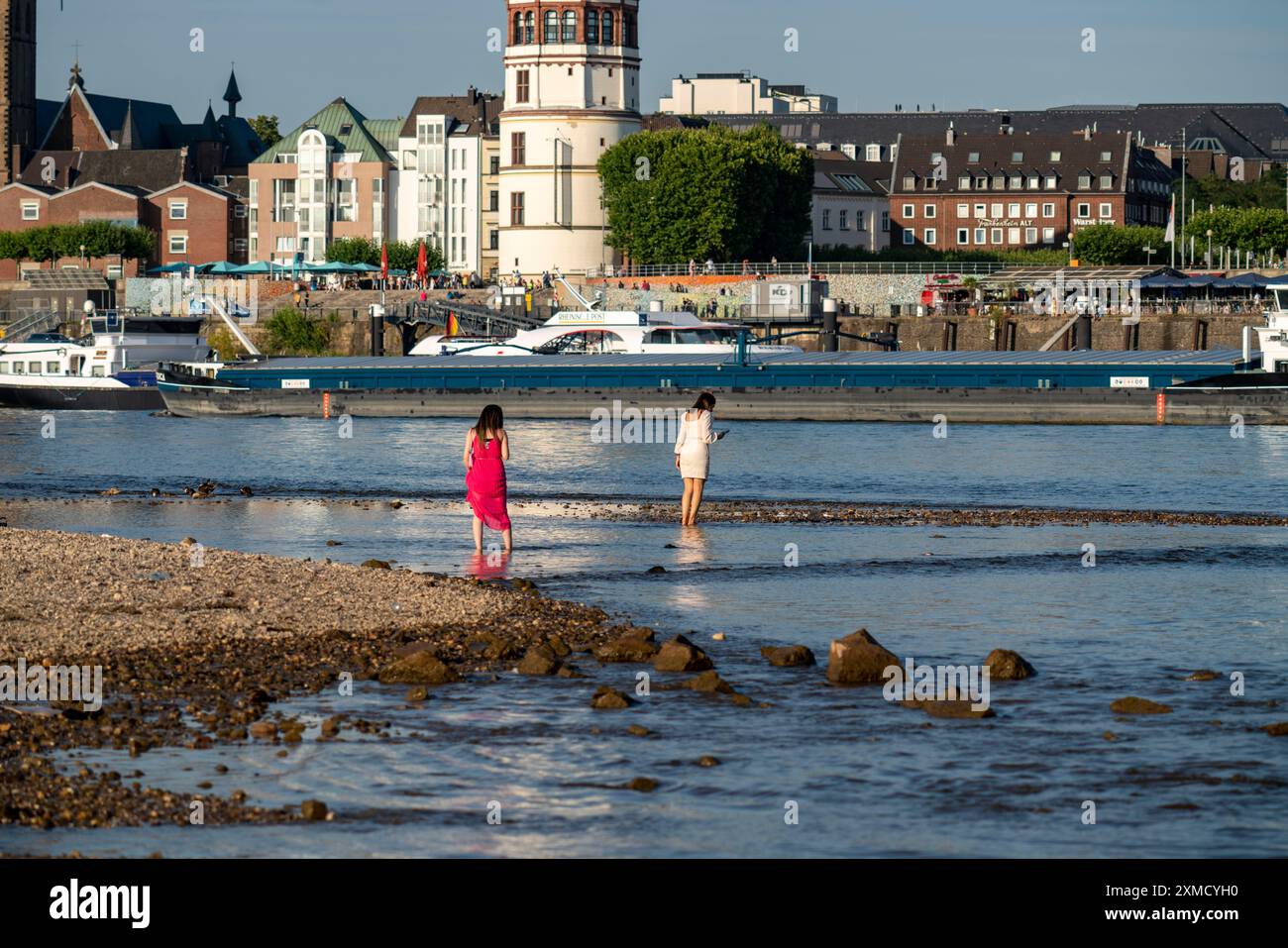 Rhine near Duesseldorf, extremely low water, Rhine level at 81 cm ...
