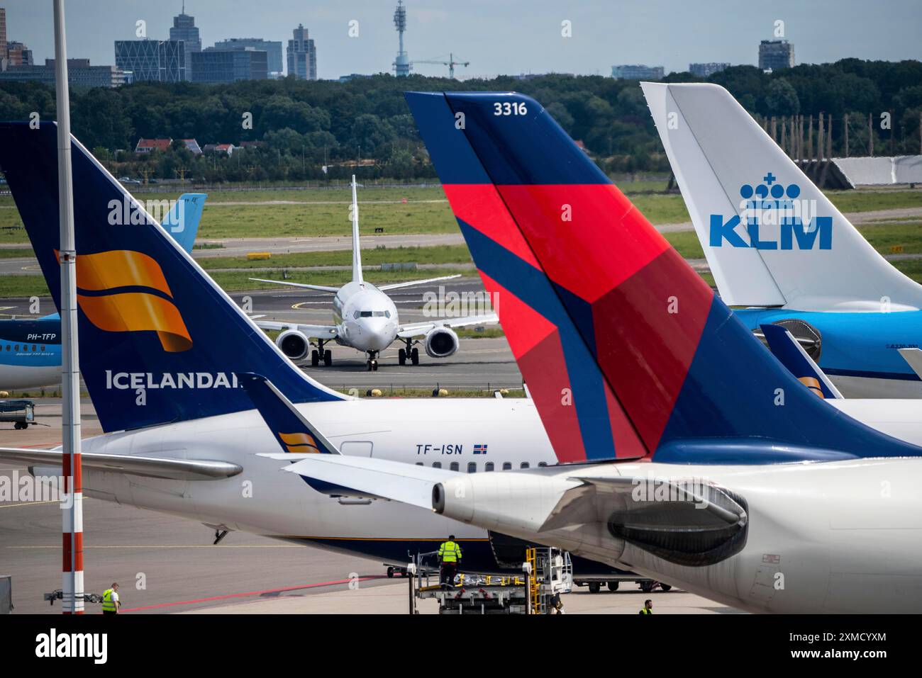 Amsterdam Schiphol Airport, aircraft at terminal, Gates D, check-in ...