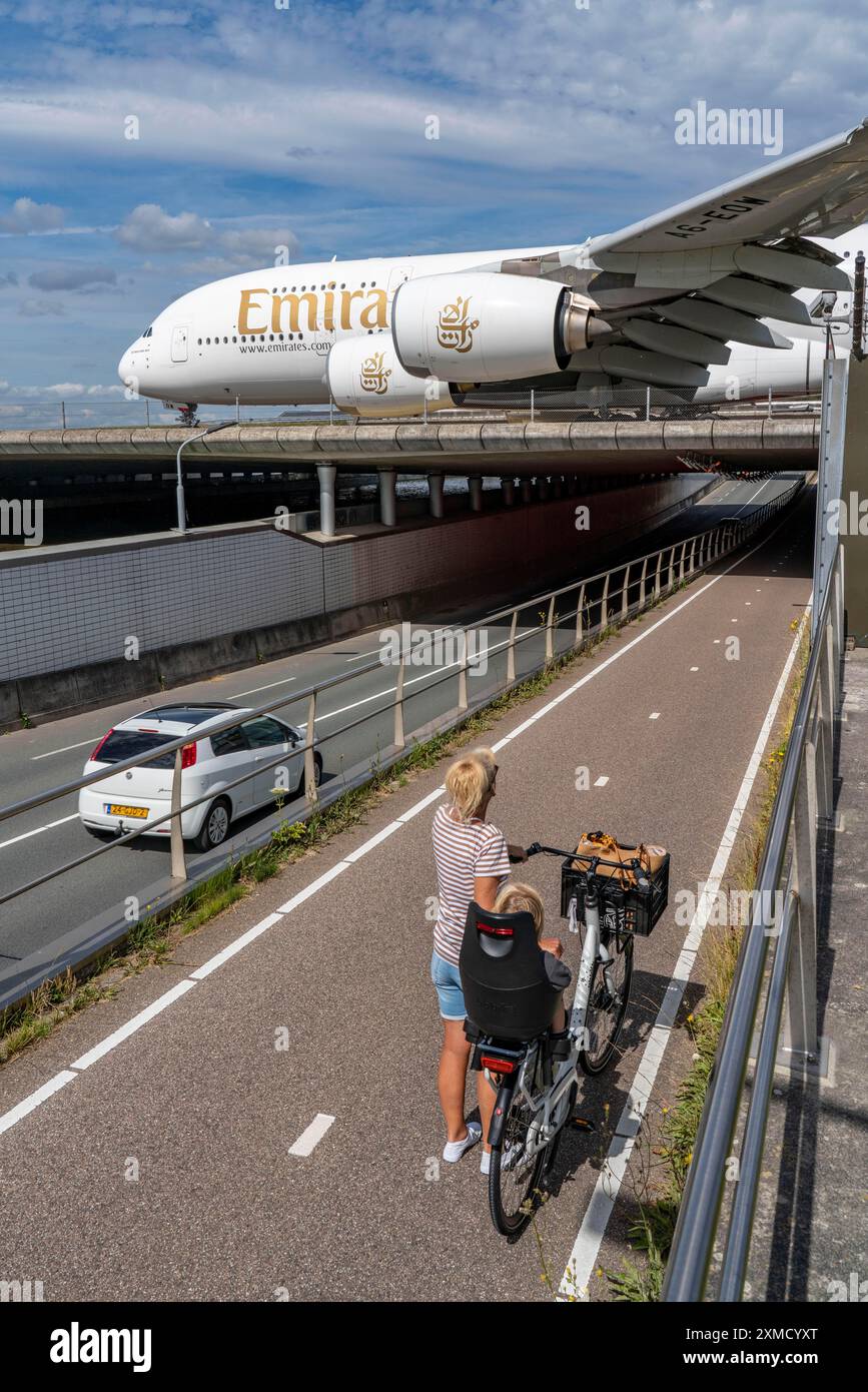 Amsterdam Schiphol Airport, Emirates Airbus A380, on the taxiway, to ...