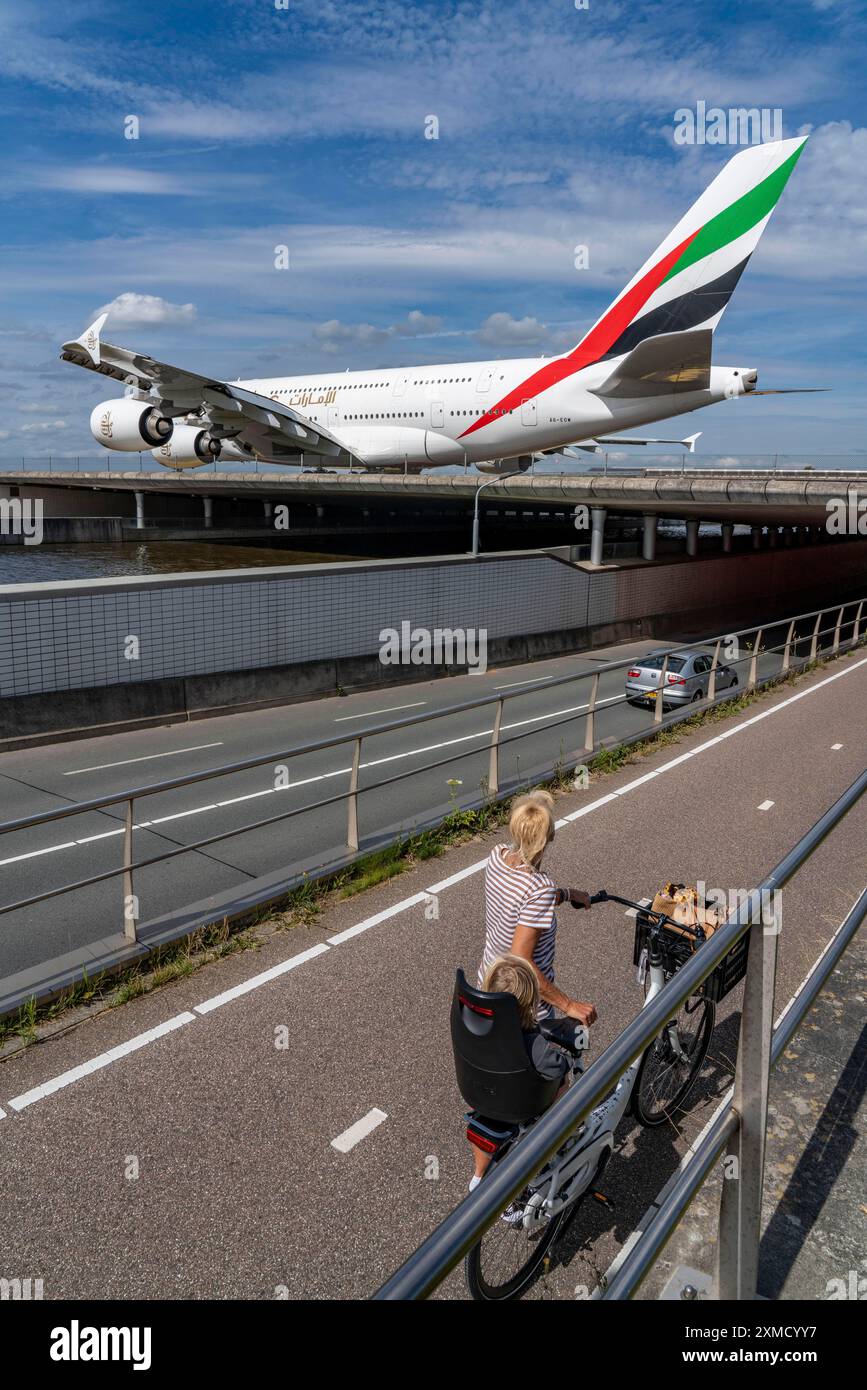 Amsterdam Schiphol Airport, Emirates Airbus A380, on the taxiway, to ...