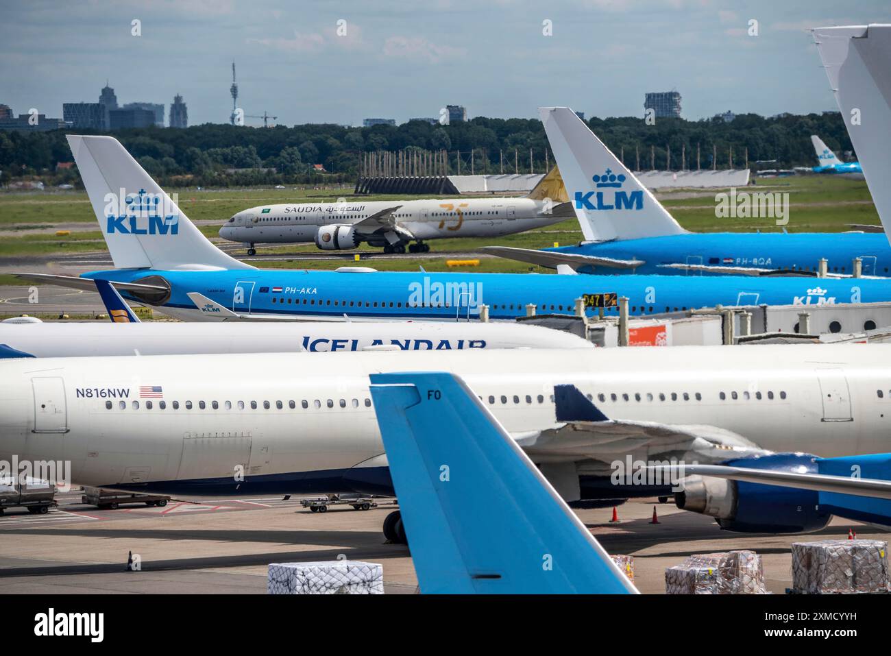 Amsterdam Schiphol Airport, aircraft at terminal, Gates D, check-in ...