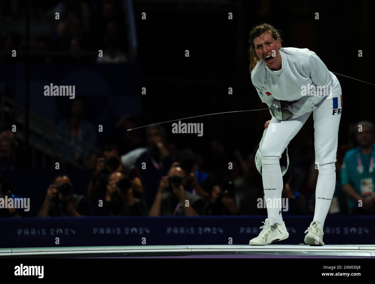 Paris, France. 27th July, 2024. Auriane Mallo-Breton of France reacts ...