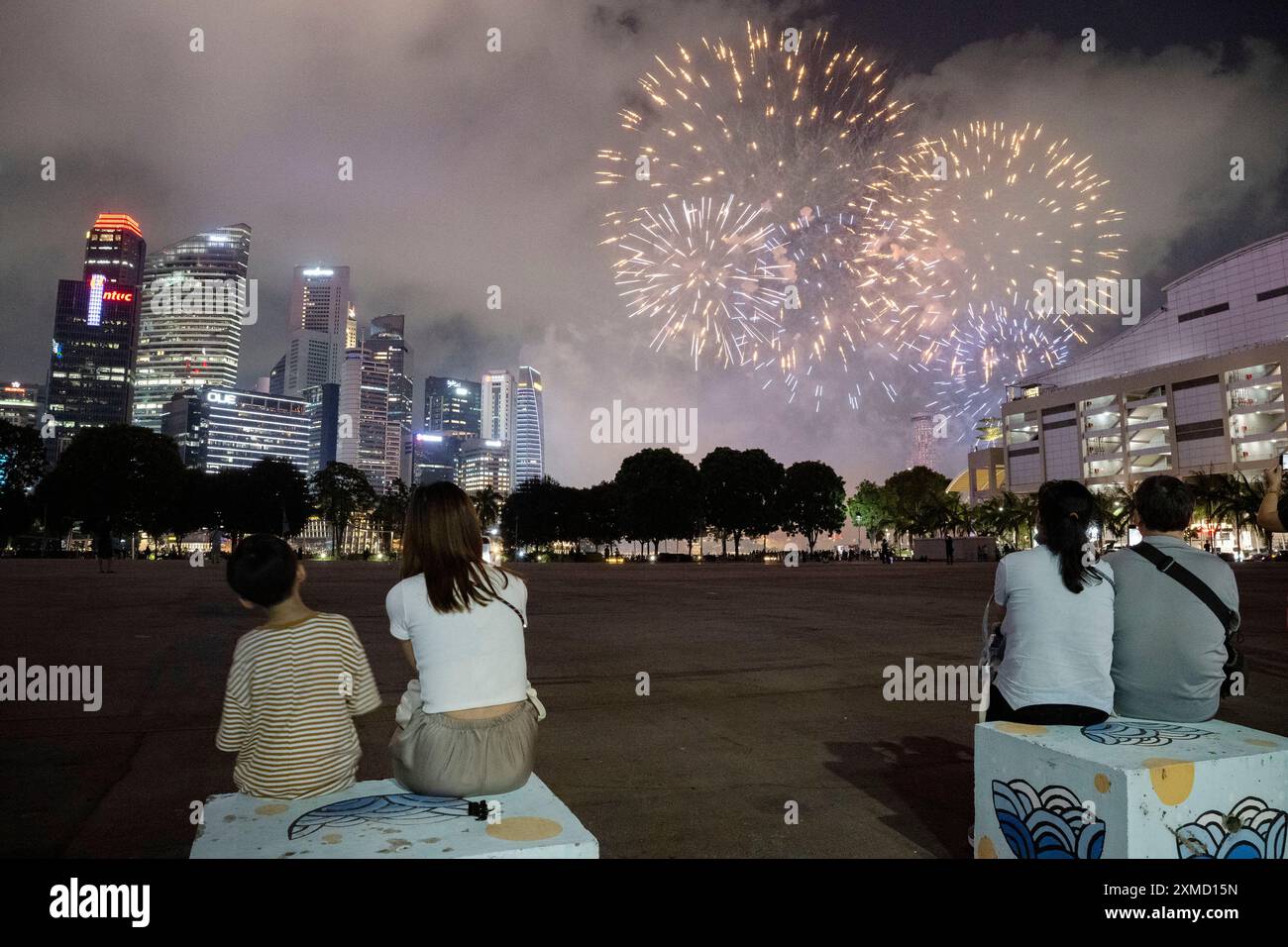 Singapore. 27th July, 2024. Tourists view fireworks of the National Day ...