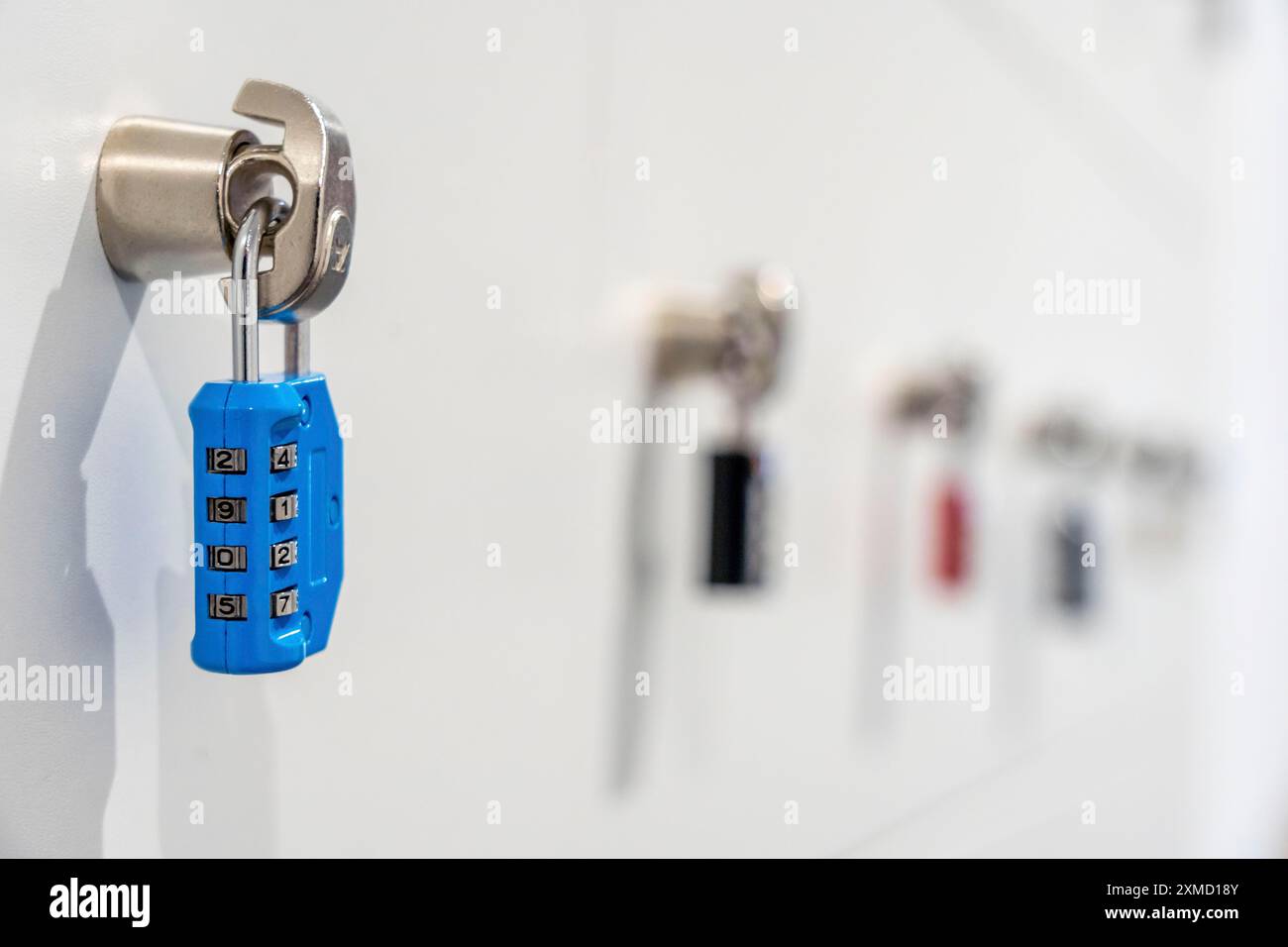Lockers, in a training centre, lockable compartments with padlocks ...