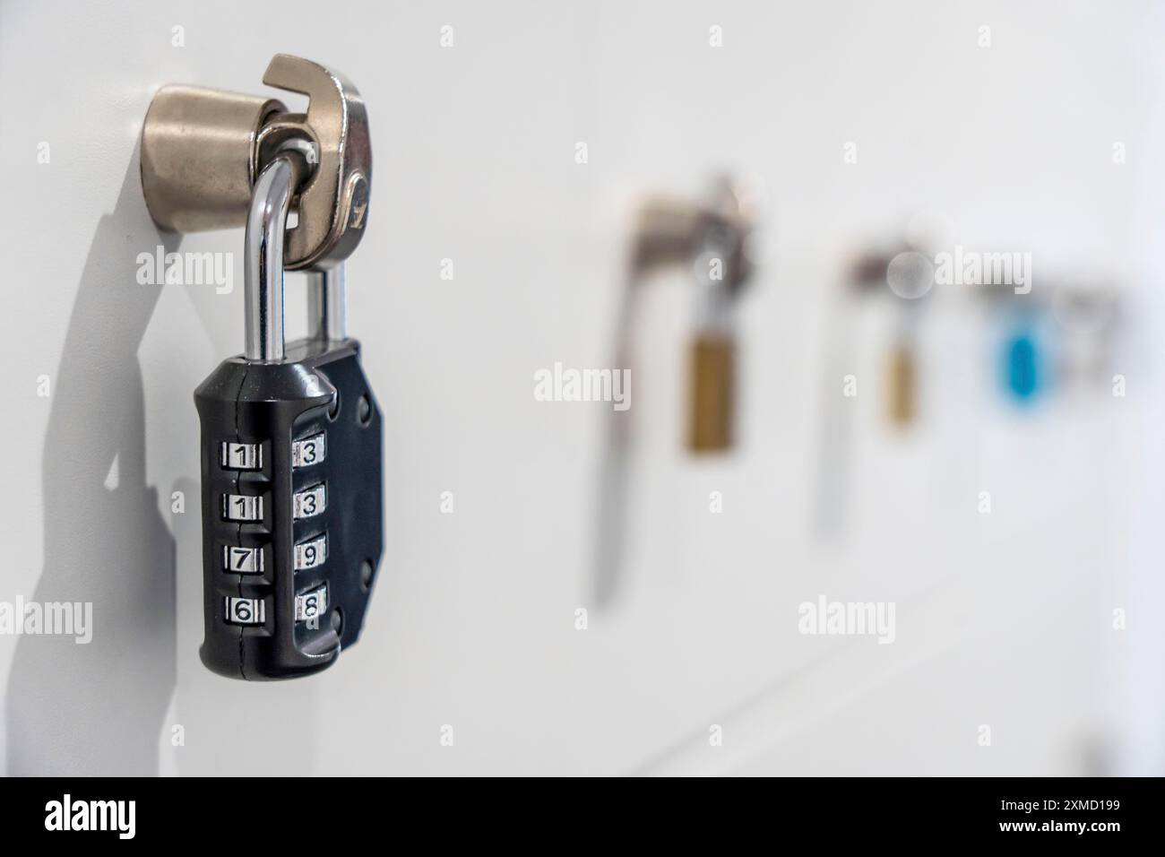 Lockers, in a training centre, lockable compartments with padlocks ...