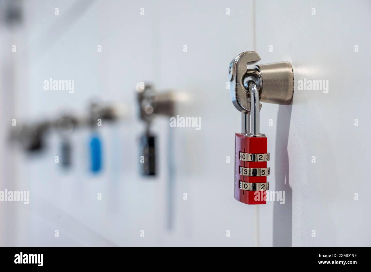 Lockers, in a training centre, lockable compartments with padlocks ...